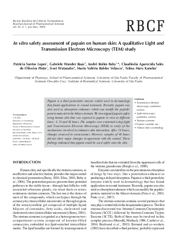 (PDF) In vitro safety assessment of papain on human skin: A qualitative ...