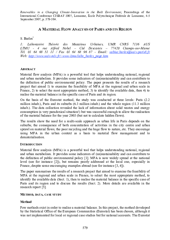 (PDF) A Material Flow Analysis of Paris and its Region