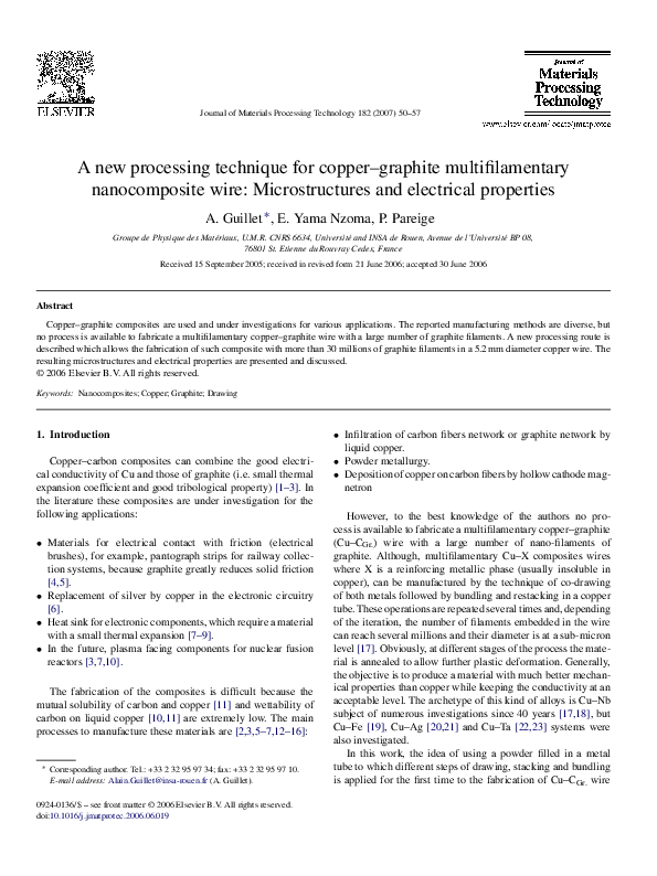 (PDF) A new processing technique for copper–graphite multifilamentary ...