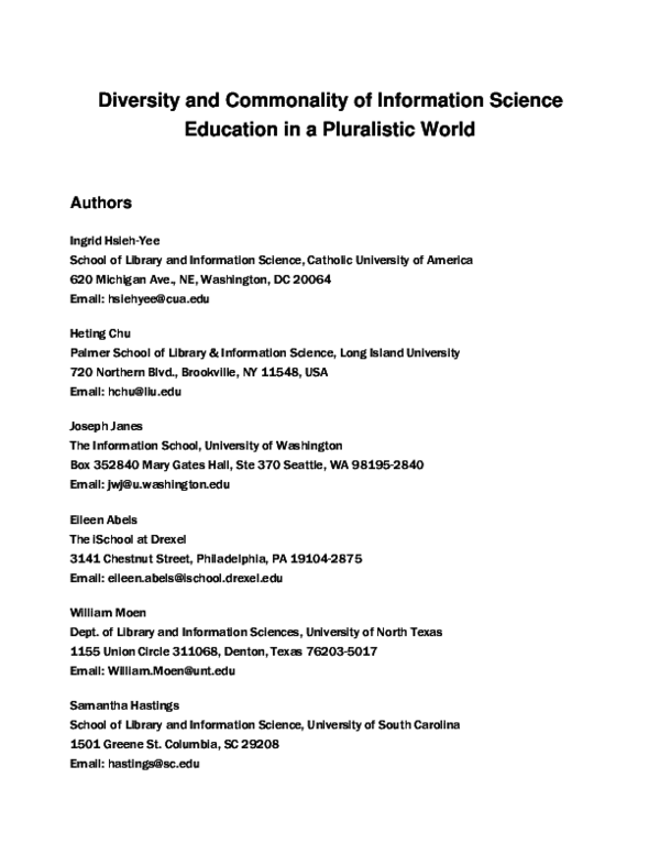 (PDF) Diversity and commonality of information science education in a ...