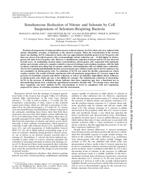 (PDF) Simultaneous Reduction of Nitrate and Selenate by Cell ...