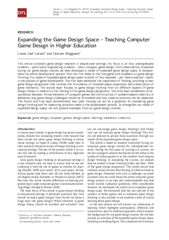 Expanding the Game Design Space - Teaching Computer Game Design in ...