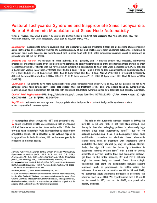 (PDF) Postural Tachycardia Syndrome and Inappropriate Sinus Tachycardia ...
