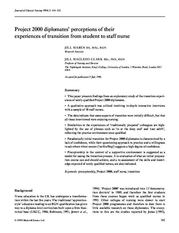 (PDF) Project 2000 Nurses: Transition Experiences