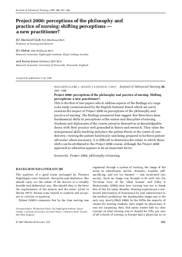 (PDF) Project 2000: perceptions of the philosophy and practice of ...