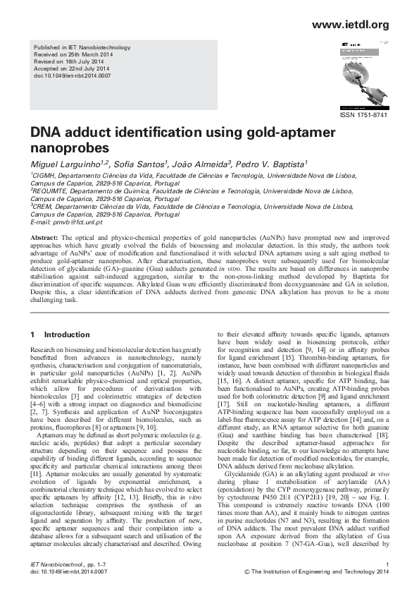 (PDF) DNA adduct identification using gold-aptamer nanoprobes