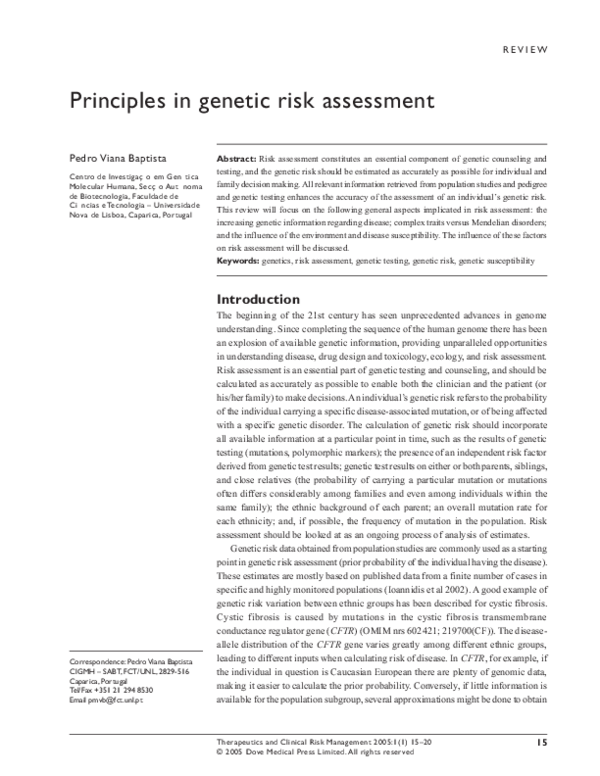 (PDF) Principles in genetic risk assessment