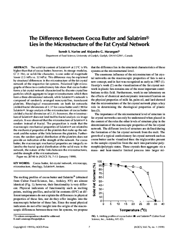 (PDF) The difference between cocoa butter and salatrim® lies in the ...