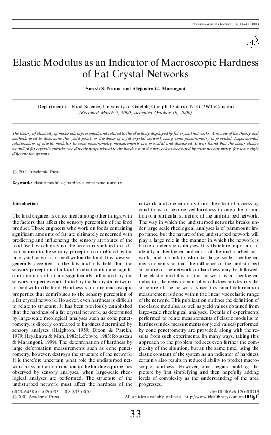 (PDF) Elastic Modulus as an Indicator of Macroscopic Hardness of Fat ...