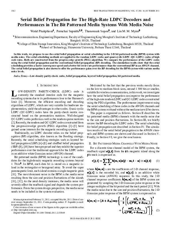 (PDF) Serial Belief Propagation for The High-Rate LDPC Decoders and Performances in The Bit ...