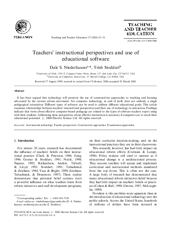 (PDF) Teachers’ instructional perspectives and use of educational software