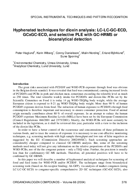 (PDF) Hyphenated techniques for dioxin analysis: LC-LC-GC-ECD, GCxGC-ECD, and selective PLE with ...