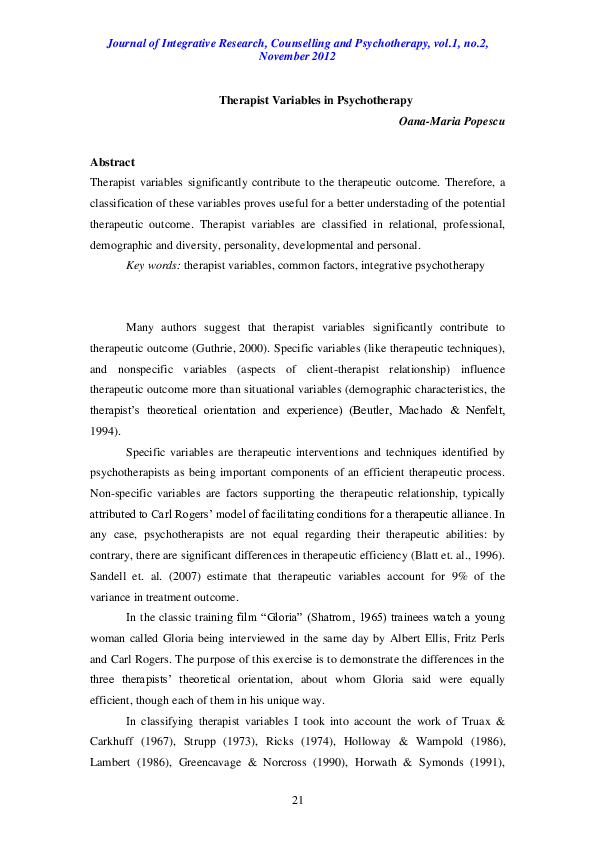 (PDF) Therapist Variables in Psychotherapy