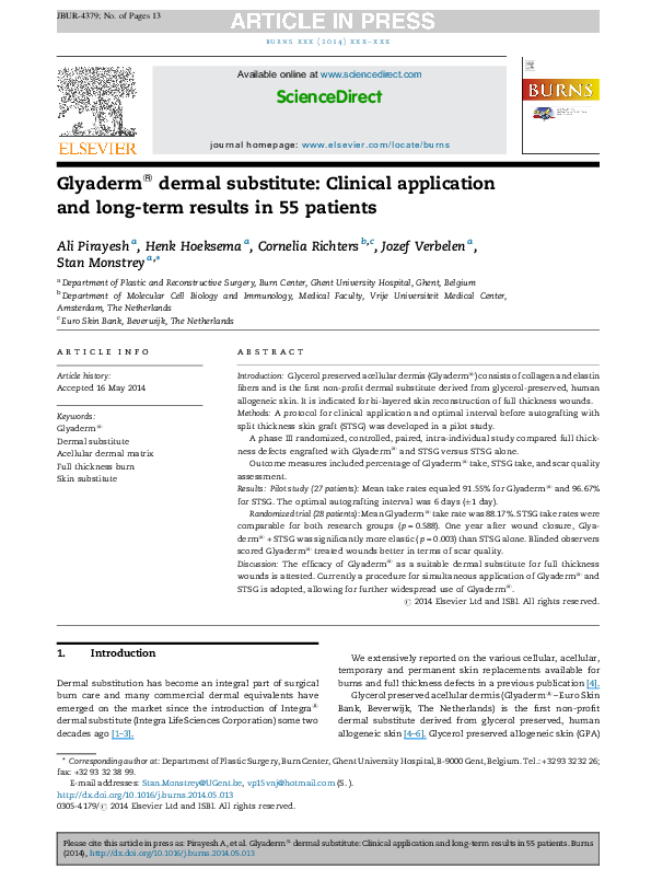 (PDF) Glyaderm® dermal substitute: Clinical application and long-term ...