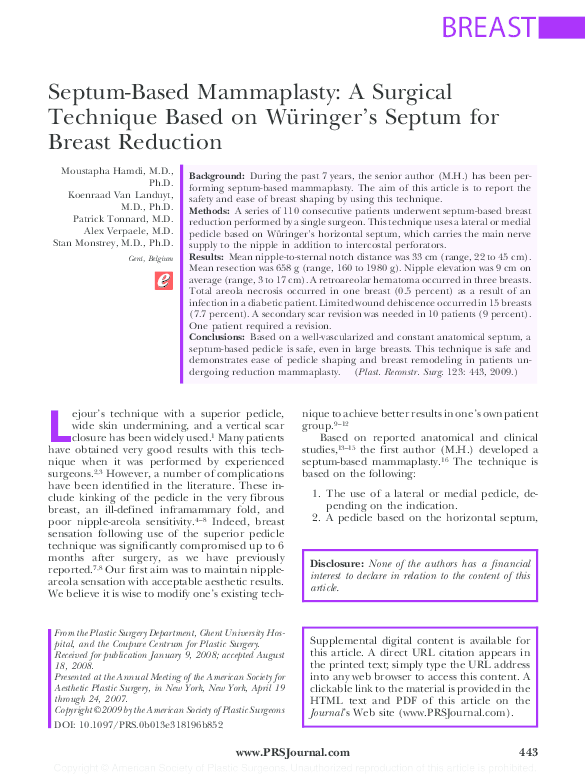 (PDF) Septum-Based Mammaplasty: A Surgical Technique Based on ...
