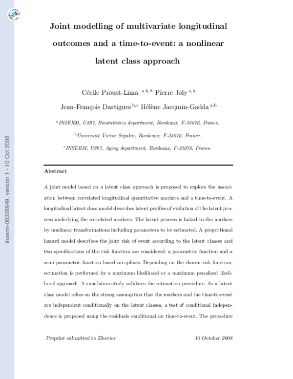 Pdf Joint Modelling Of Multivariate Longitudinal Outcomes And A Time To Event A Nonlinear