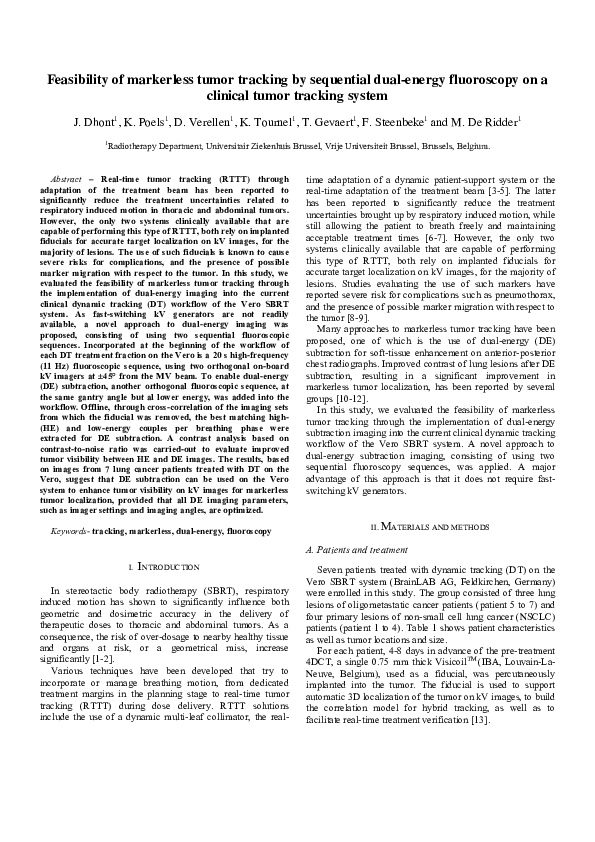 (PDF) SU-E-J-59: Feasibility of Markerless Tumor Tracking by Sequential Dual-Energy Fluoroscopy ...
