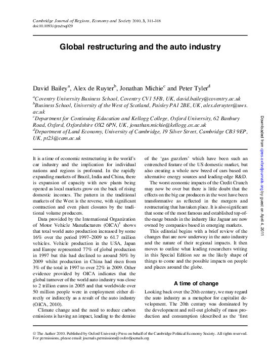 (PDF) Global restructuring and the auto industry