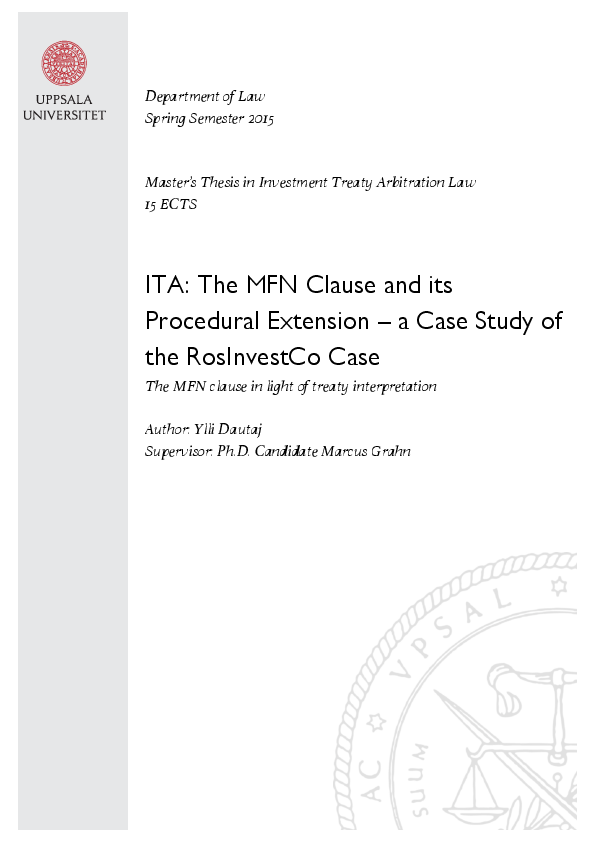 (PDF) ITA: The MFN Clause and its Procedural Extension – a Case Study ...