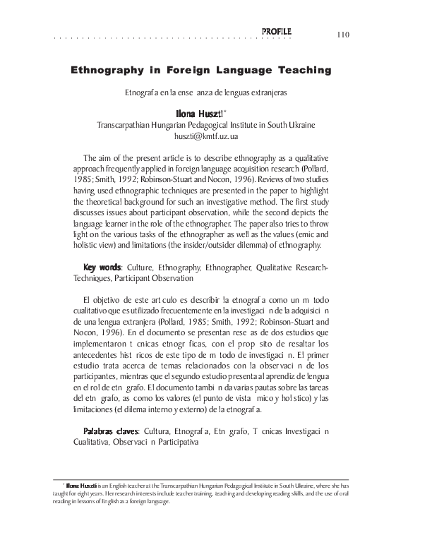 (PDF) Ethnography in Language Acquisition Research