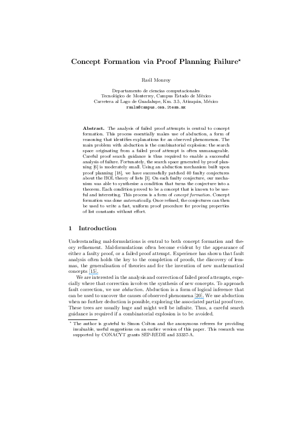 (PDF) Concept Formation via Proof Planning Failure