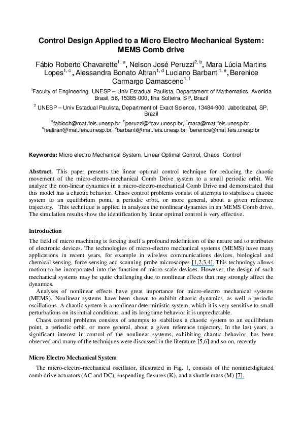 (PDF) Control design applied to a micro electro mechanical system: MEMS ...