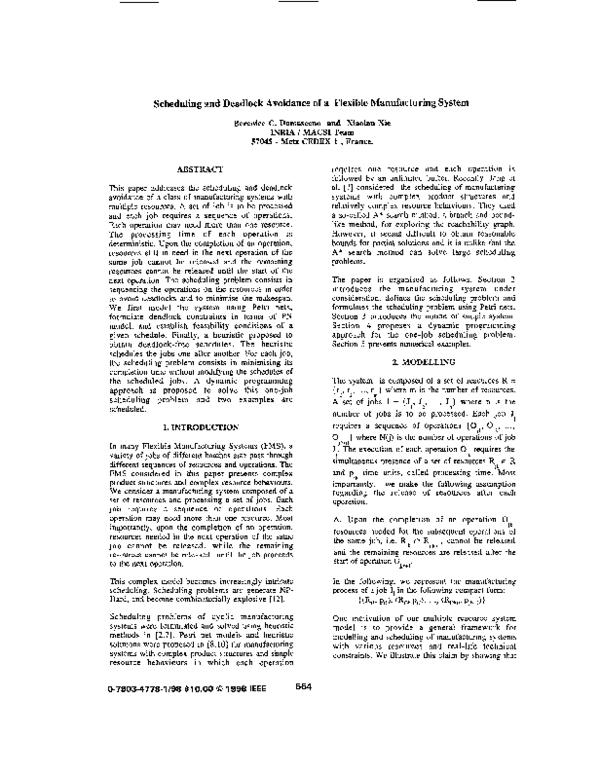 (PDF) Scheduling and deadlock avoidance of a flexible manufacturing system