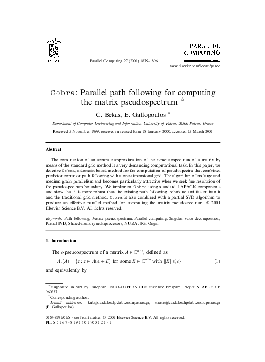 (PDF) Cobra: Parallel path following for computing the matrix pseudospectrum