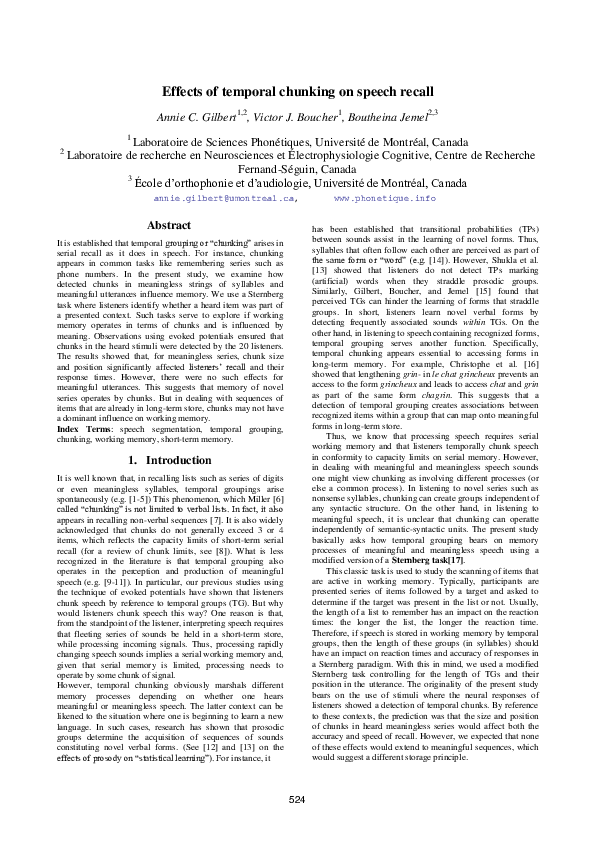 (PDF) Effects of temporal chunking on speech recall