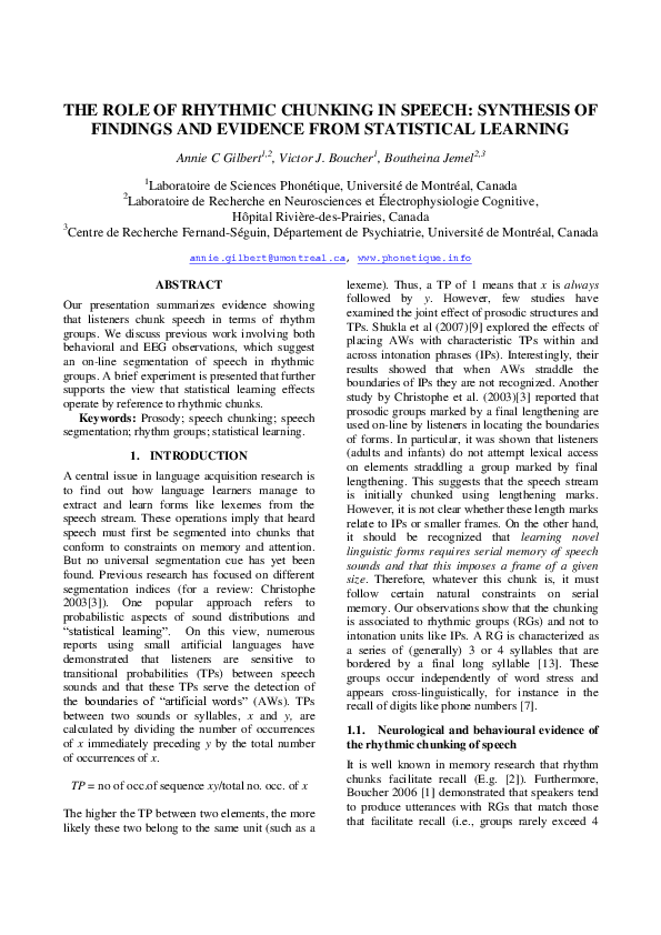 (PDF) The role of rhythmic chunking in speech: Synthesis of findings and evidence from ...