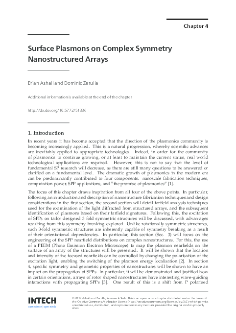 (PDF) Surface Plasmons on Complex Symmetry Nanostructured Arrays