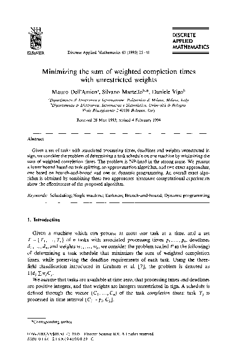 (PDF) Minimizing the sum of weighted completion times with unrestricted weights