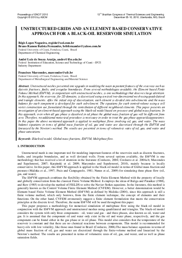 (PDF) UNSTRUCTURED GRIDS AND AN ELEMENT BASED CONSERVATIVE APPROACH FOR A BLACK-OIL RESERVOIR ...