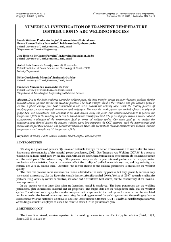 (PDF) Transient Temperature in Arc Welding Process