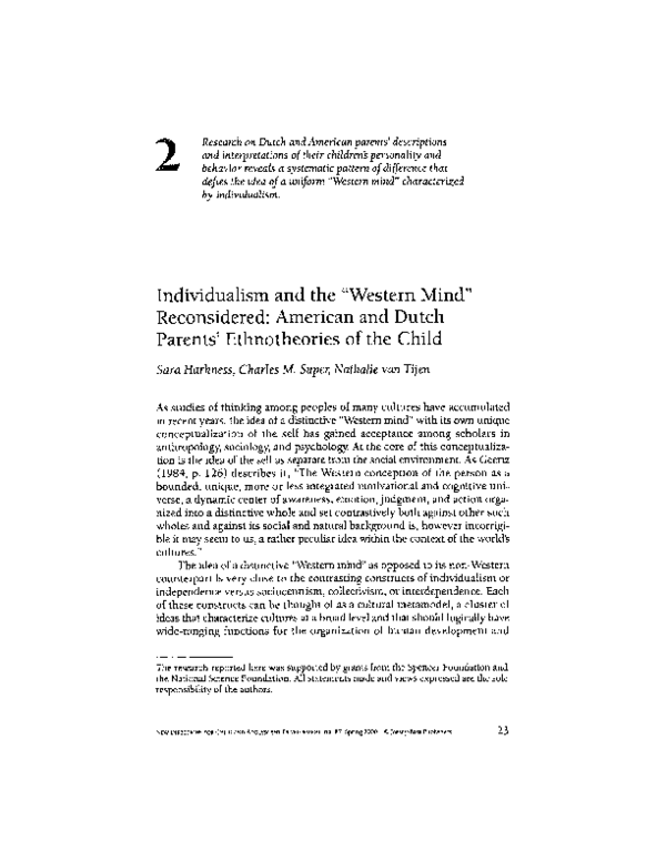 (PDF) Individualism and the “Western Mind” reconsidered: American and ...