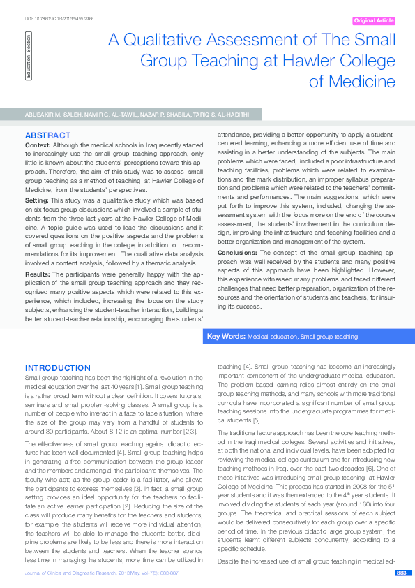 (PDF) Assessing Small Group Teaching in Iraq