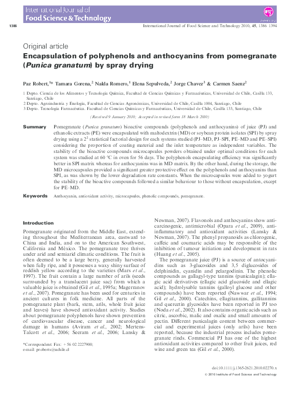 (PDF) Encapsulation of polyphenols and anthocyanins from pomegranate ...