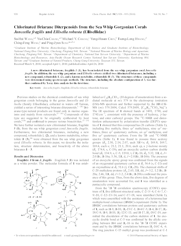 (PDF) Chlorinated Briarane Diterpenoids from the Sea Whip Gorgonian ...