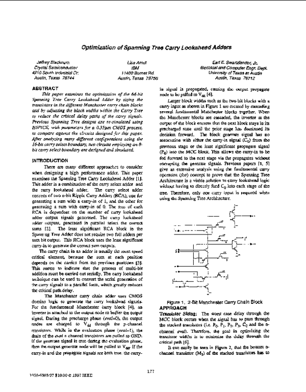 (PDF) Optimization of spanning tree carry lookahead adders