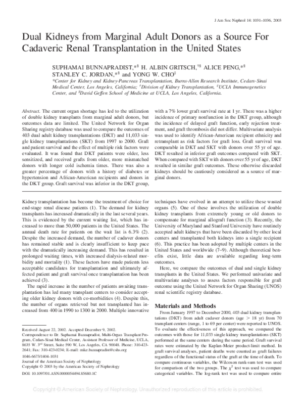 (PDF) Dual Kidneys from Marginal Adult Donors as a Source For Cadaveric ...