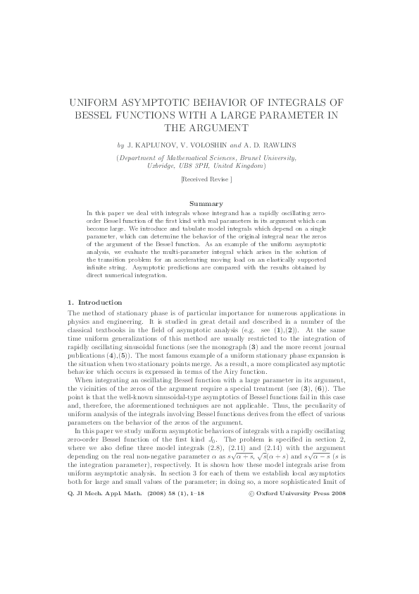 (PDF) Asymptotic Analysis of Bessel Function Integrals