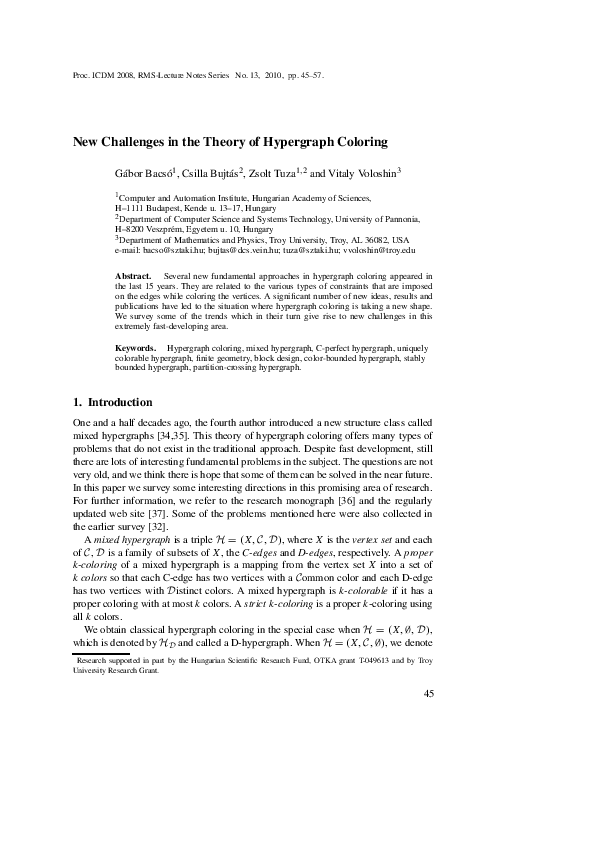 (PDF) New challenges in the theory of hypergraph coloring