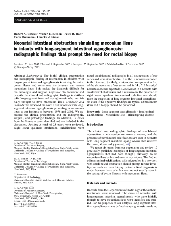 (PDF) Neonatal intestinal obstruction simulating meconium ileus in ...