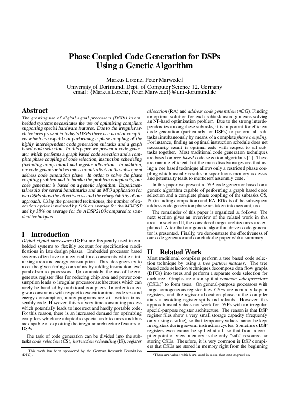 Pdf Phase Coupled Code Generation For Dsps Using A Genetic Algorithm