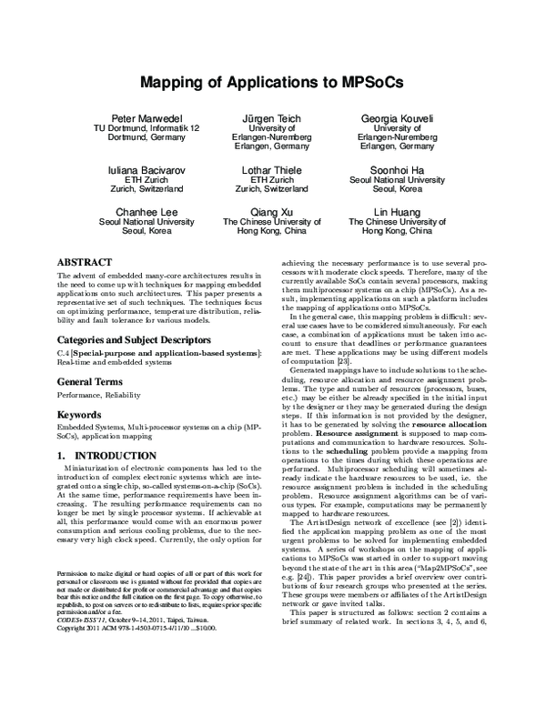 (PDF) Mapping of applications to MPSoCs