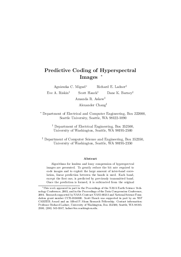 (PDF) Predictive Coding of Hyperspectral Images