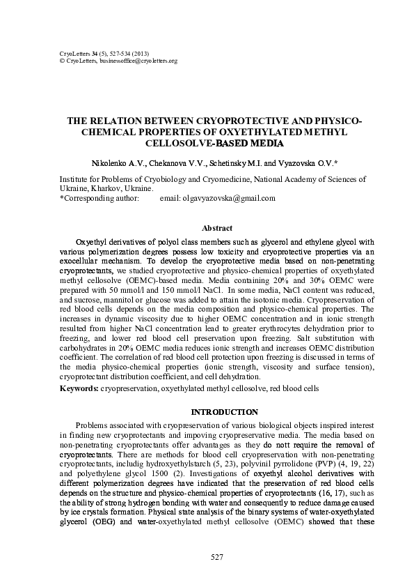 (PDF) The relation between cryoprotective and physicochemical ...