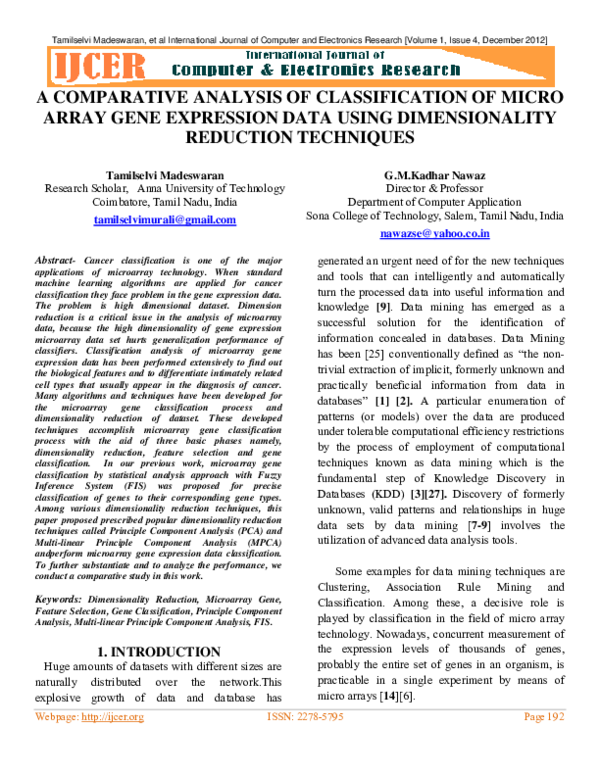 Pdf A Comparative Analysis Of Classification Of Micro Array Gene Expression Data Using