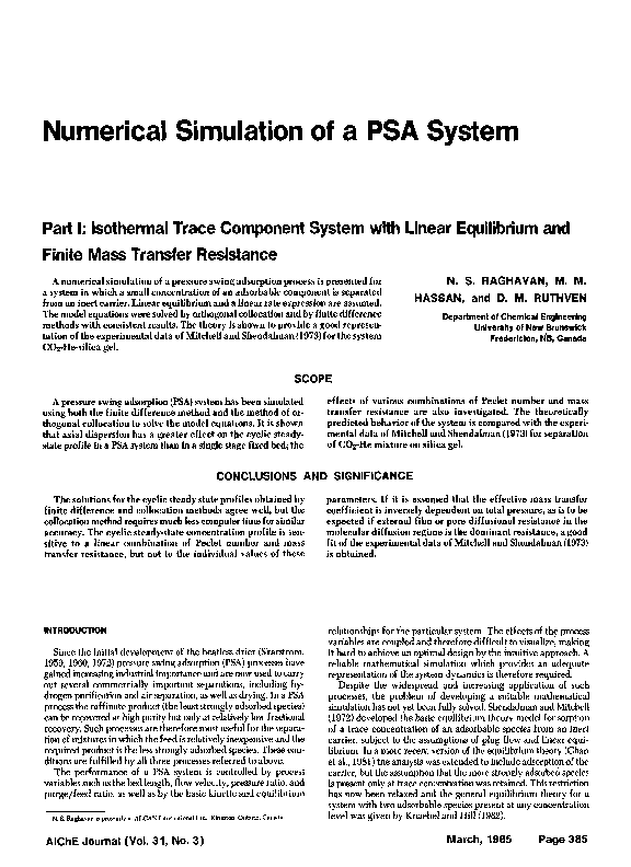 (PDF) Numerical simulation of a PSA system. Part I: Isothermal trace ...