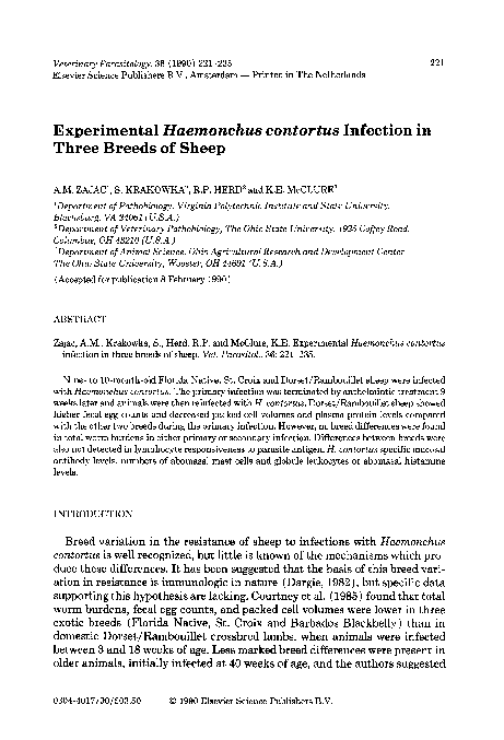 (PDF) Experimental Haemonchus contortus infection in three breeds of sheep